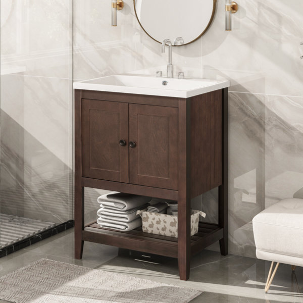 Winston Porter Meuble Lavabo Simple Autoportant De 24 Po Avec Plateau